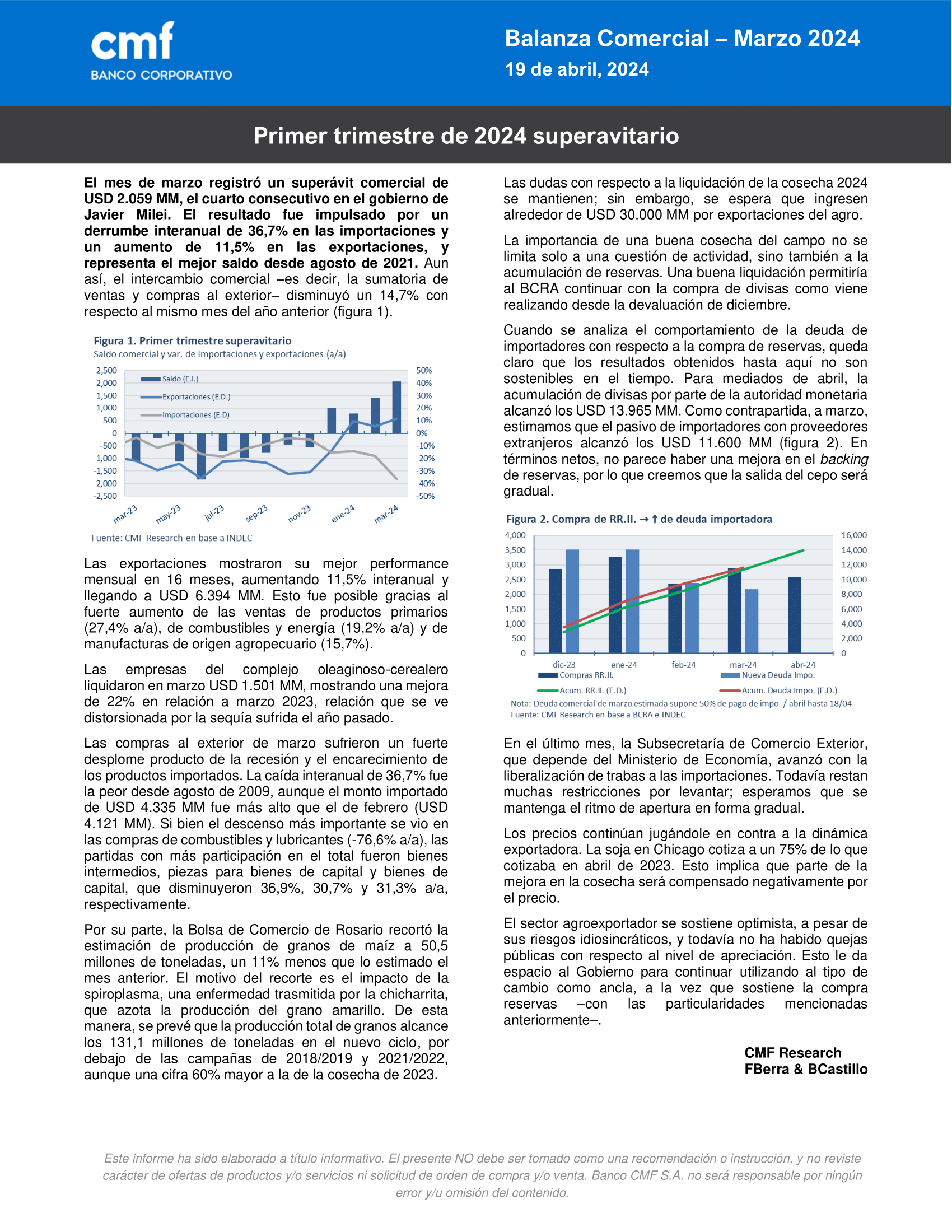 Primer trimestre de 2024 superavitario